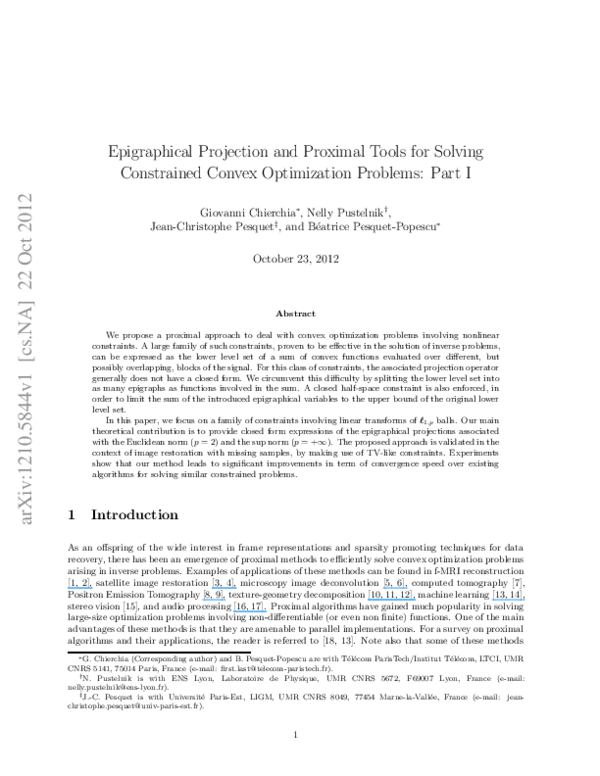 (PDF) Epigraphical projection and proximal tools for solving constrained convex optimization ...