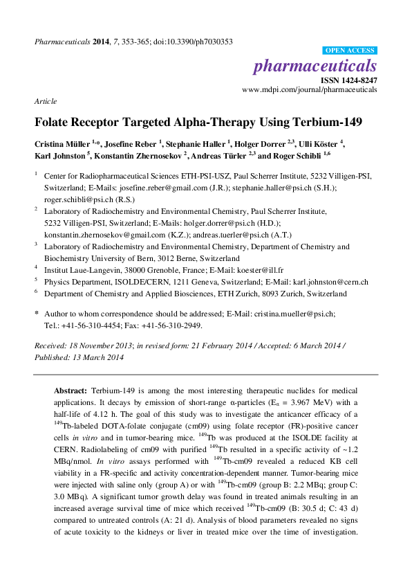 (PDF) Folate Receptor Targeted Alpha-Therapy Using Terbium-149