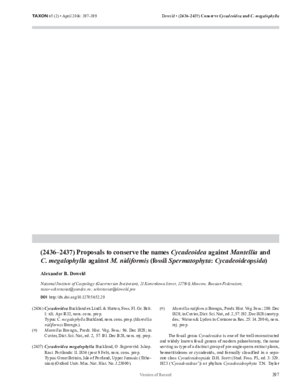 (PDF) Proposals to conserve the names Cycadeoidea against Mantellia and ...