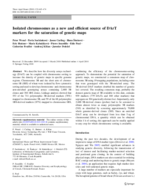 Pdf Isolated Chromosomes As A New And Efficient Source Of Dart