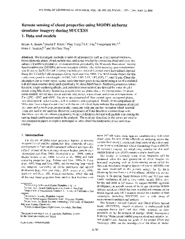 (PDF) Remote sensing of cloud properties using MODIS airborne simulator ...