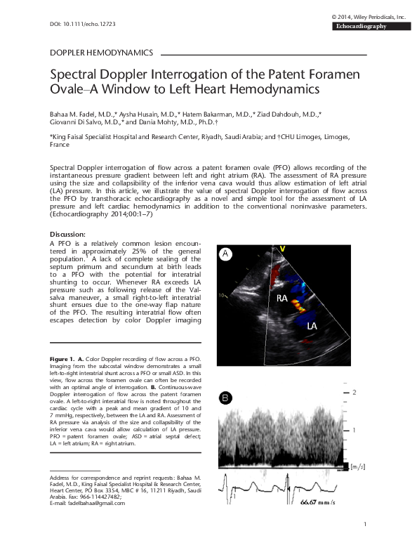 (PDF) Spectral Doppler Interrogation of the Patent Foramen Ovale-A ...