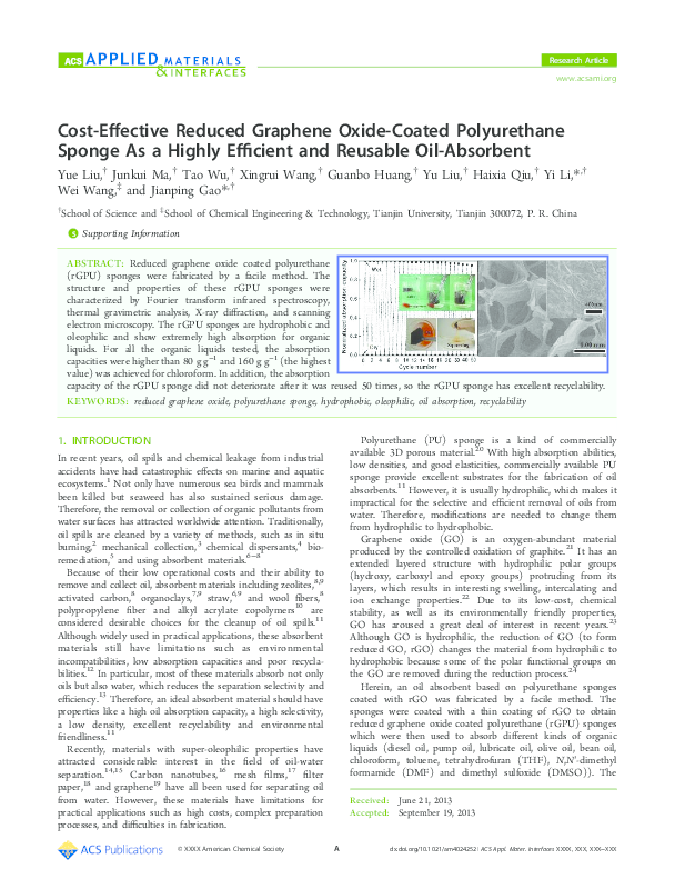 (PDF) Cost-Effective Reduced Graphene Oxide-Coated Polyurethane Sponge ...
