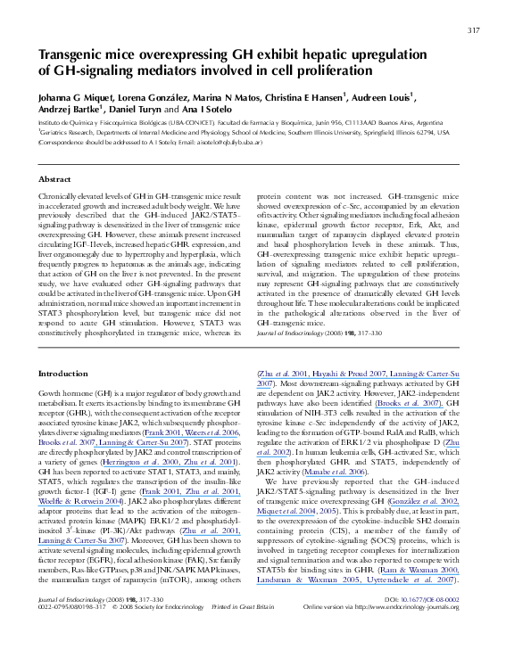 (PDF) Transgenic mice overexpressing GH exhibit hepatic upregulation of ...