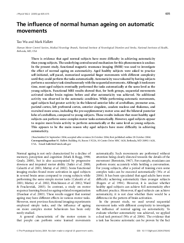 (PDF) The influence of normal human ageing on automatic movements