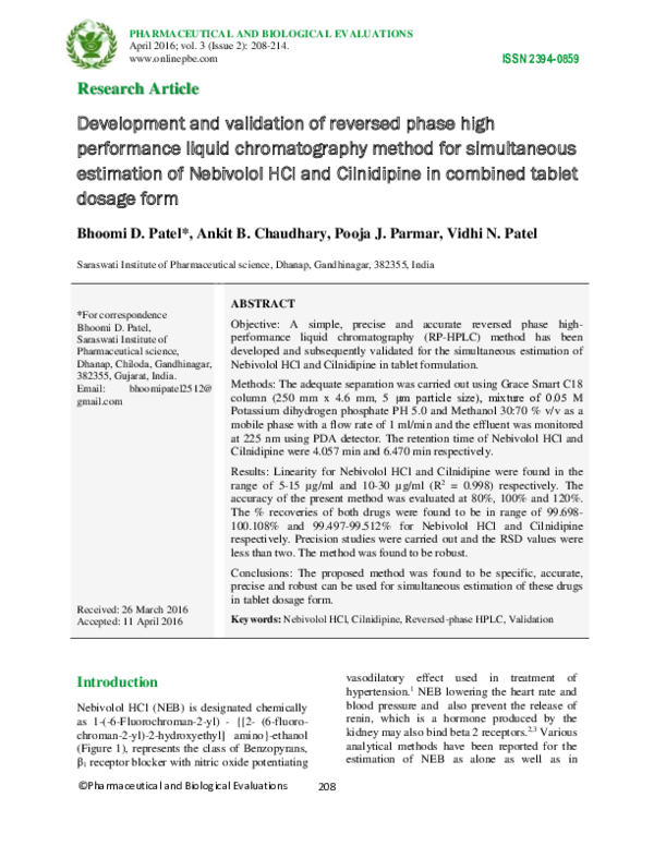 (PDF) DEVELOPMENT AND VALIDATION OF REVERSED PHASE HIGH PERFORMANCE LIQUID CHROMATOGRAPHY METHOD ...