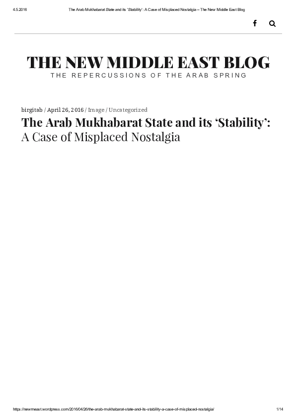 (PDF) The Arab Mukhabarat State and its 'Stability': A Case of ...