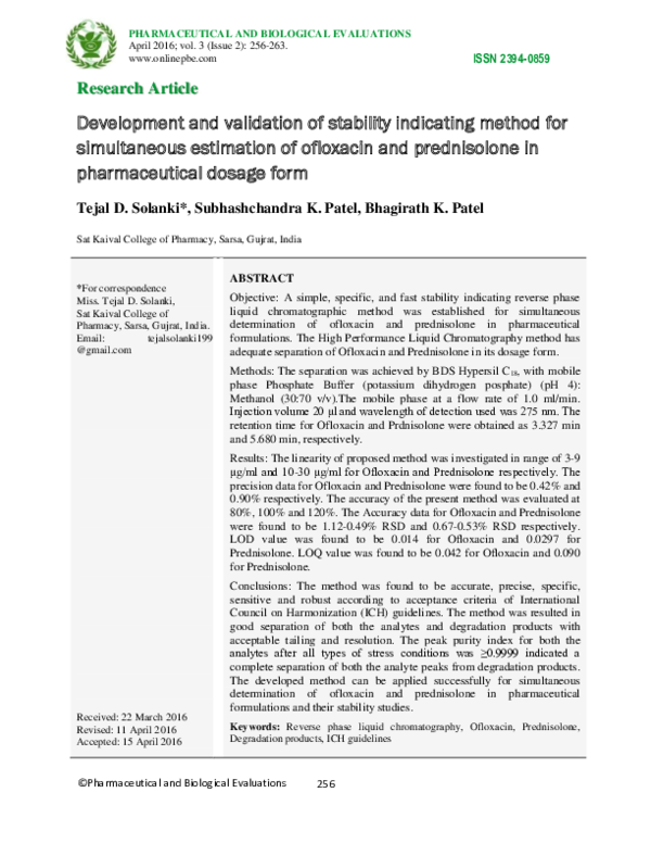 (PDF) Development and validation of stability indicating method for simultaneous estimation of ...
