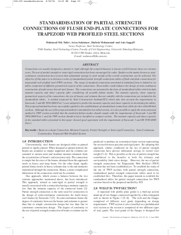 (PDF) Standardisation of partial strength connections of flush end ...