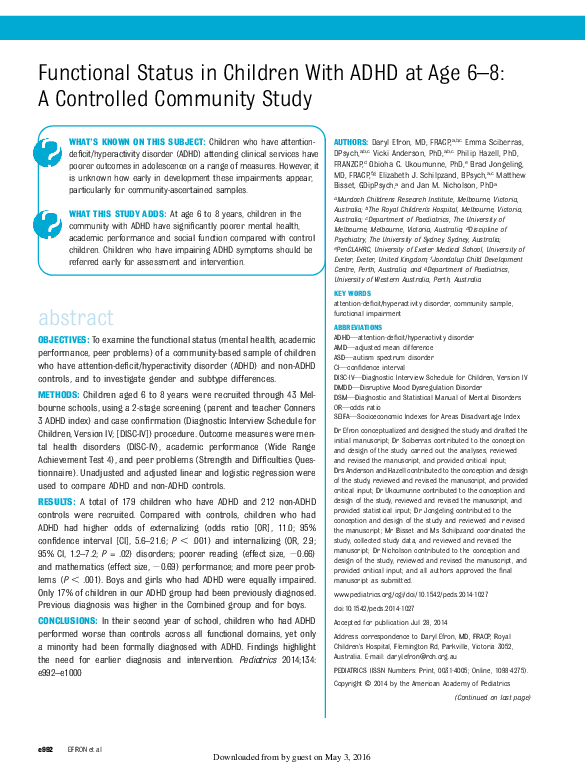 (PDF) Functional status in children with ADHD at age 6-8: a controlled ...
