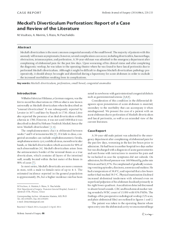 (PDF) Laparoscopic management of intestinal obstruction and perforation ...