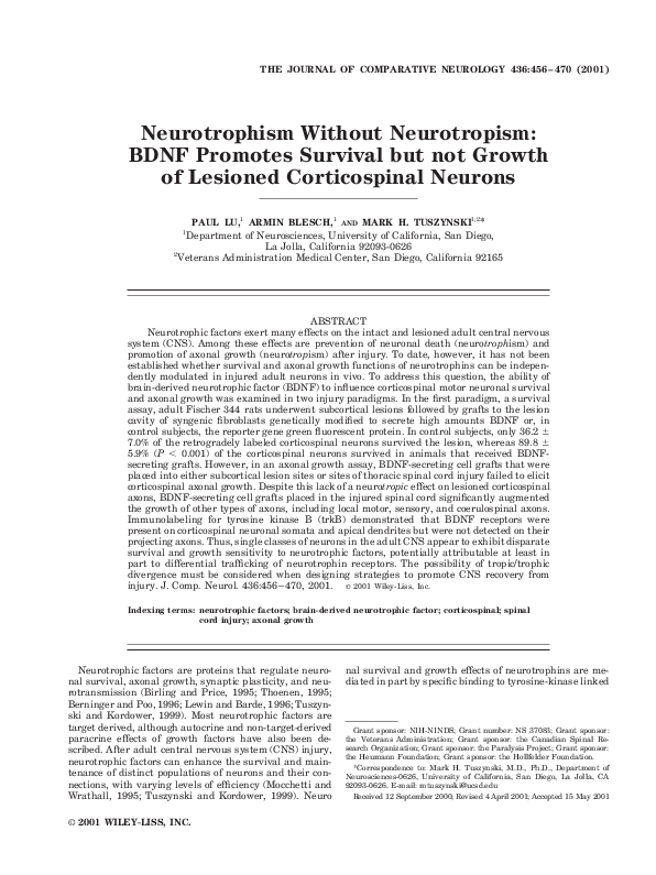 (PDF) Neurotrophism without neurotropism: BDNF promotes survival but ...