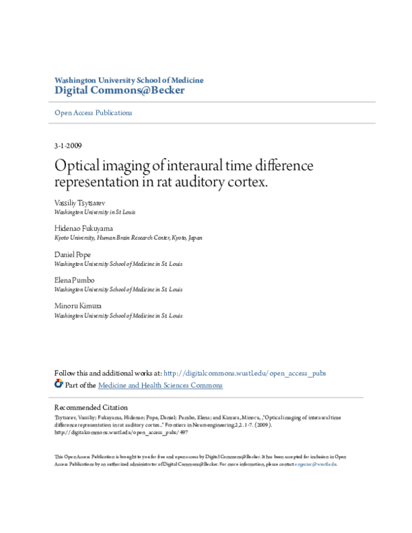 (PDF) Optical imaging of interaural time difference representation in ...