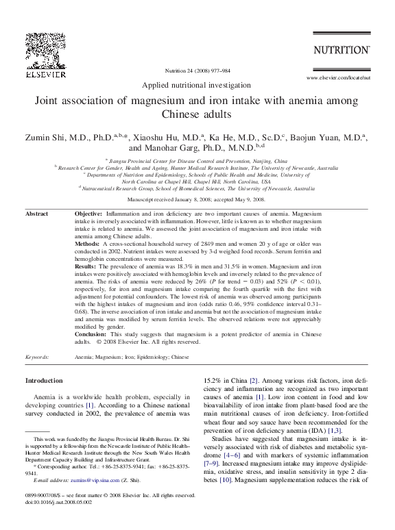 (PDF) Joint association of magnesium and iron intake with anemia among ...