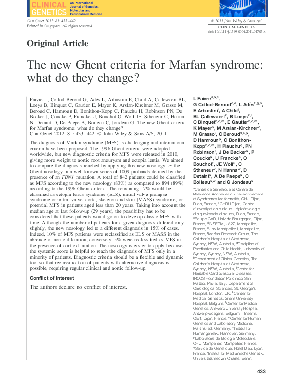 (PDF) The new Ghent criteria for Marfan syndrome: what do they change?
