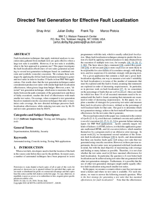 Pdf Directed Test Generation For Effective Fault Localization