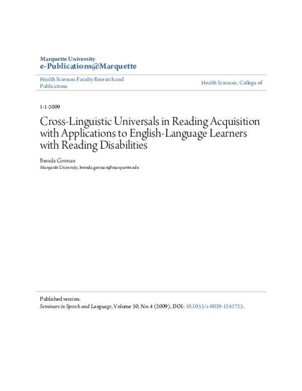 Pdf Cross Linguistic Universals In Reading Acquisition With Applications To English Language