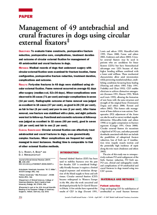 (PDF) Management of 49 antebrachial and crural fractures in dogs using ...