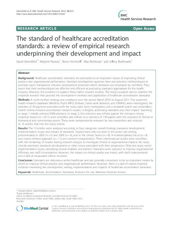 (PDF) The standard of healthcare accreditation standards: a review of ...