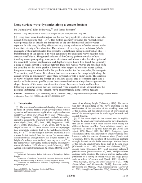 (PDF) Long surface wave dynamics along a convex bottom