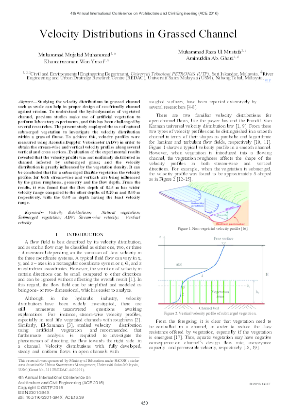 (PDF) Velocity Distributions in Grassed Channel