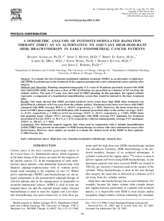 (PDF) A dosimetric analysis of intensity-modulated radiation therapy (IMRT) as an alternative to ...