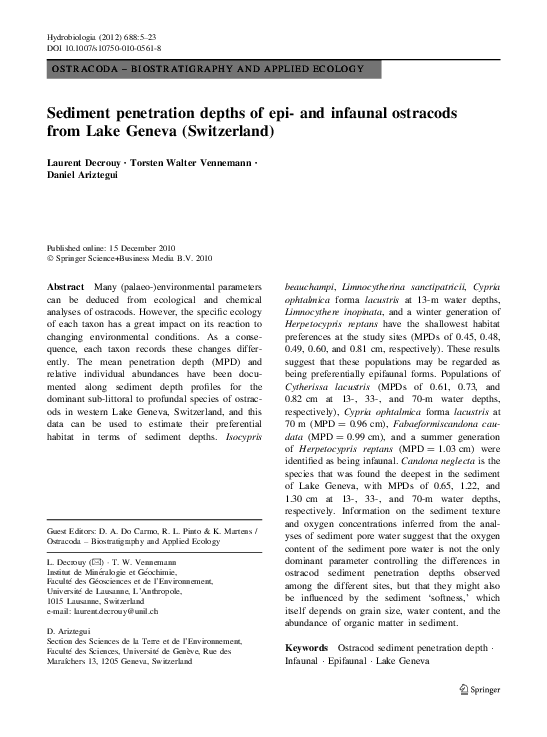 (PDF) Sediment penetration depths of epi- and infaunal ostracods from ...