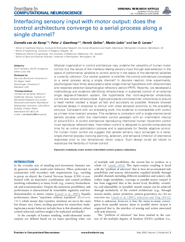 Pdf Interfacing Sensory Input With Motor Output Does The Control