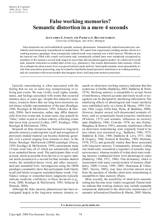 (PDF) False working memories? Semantic distortion in a mere 4 seconds