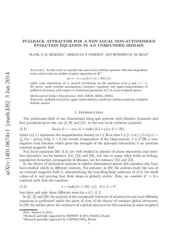 Pdf Pullback Attractor For A Non Local Non Autonomous Evolution Equation In An Unbounded Domain