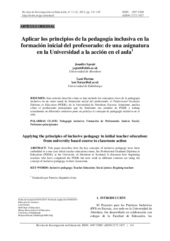 (PDF) Aplicar los principios de la pedagogía inclusiva en la formación ...