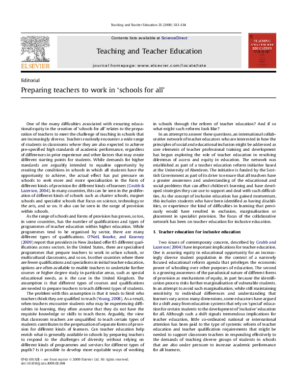 (PDF) Preparing teachers to work in ‘schools for all’