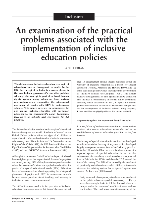 (PDF) An Examination of the Practical Problems Associated with the Implementation of Inclusive ...