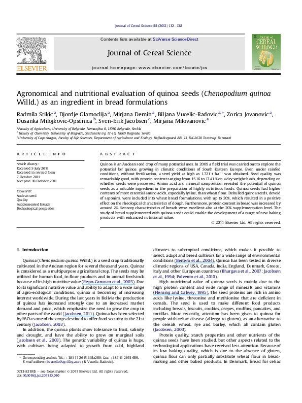 (PDF) Agronomical and nutritional evaluation of quinoa seeds ...