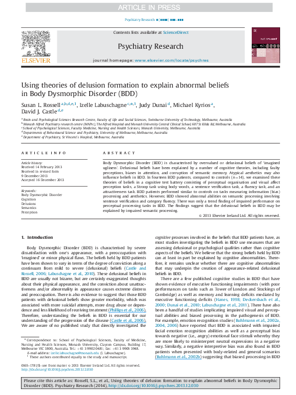 (PDF) Using theories of delusion formation to explain abnormal beliefs ...
