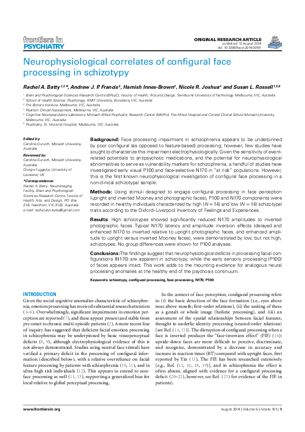 (PDF) Neurophysiological correlates of configural face processing in ...