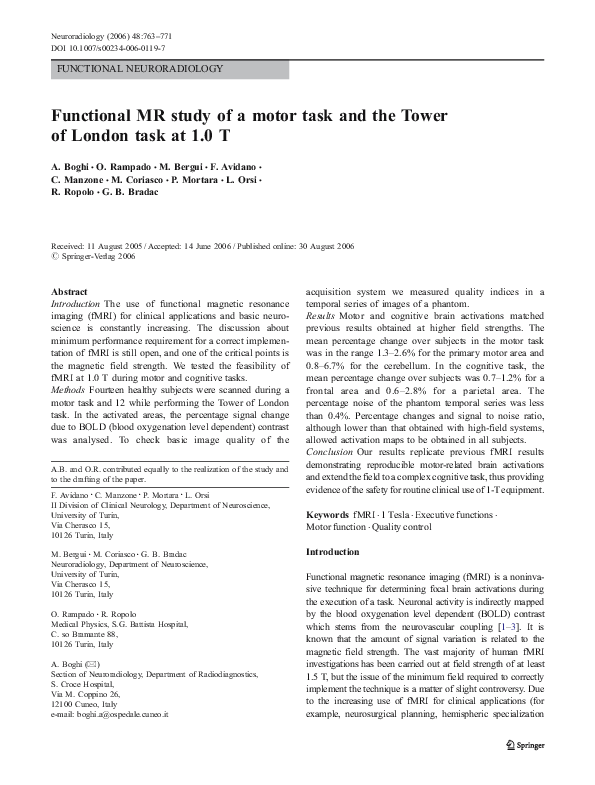 (PDF) Functional MR study of a motor task and the Tower of London task ...
