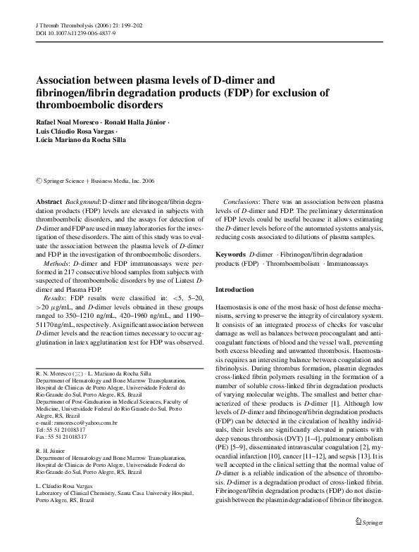 (PDF) Association between plasma levels of D-dimer and fibrinogen ...