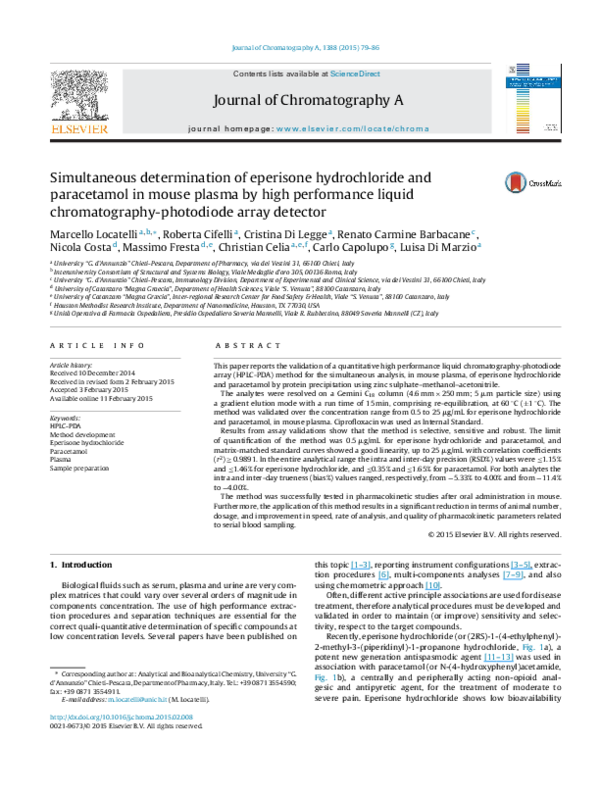(PDF) Simultaneous determination of eperisone hydrochloride and paracetamol in mouse plasma by ...