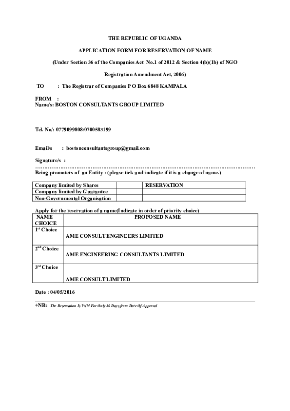 (DOC) Name reservation form | swaka lopuru - Academia.edu