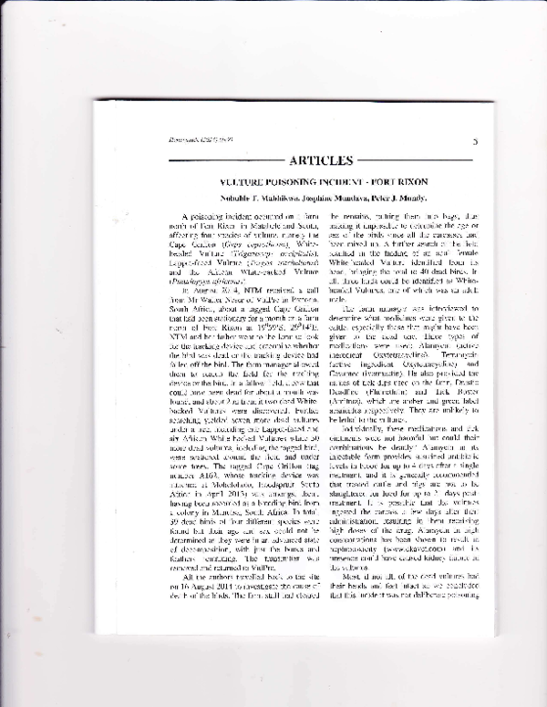 (PDF) Vulture poisoning incident - Fort Rixon, Zimbabwe