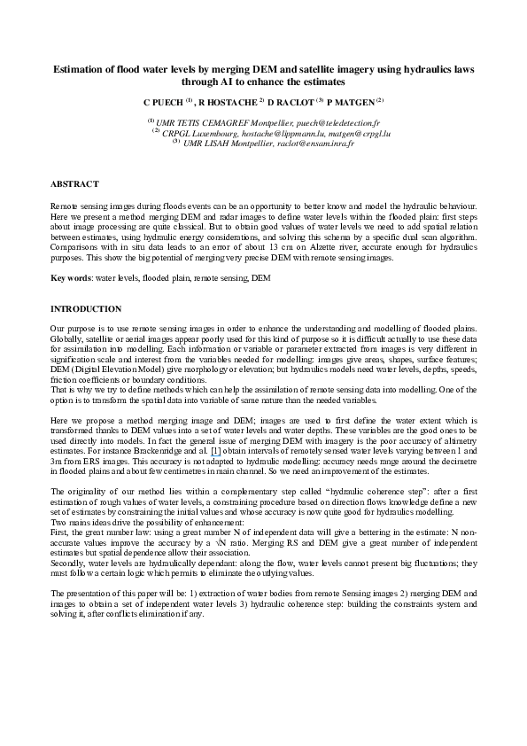 (PDF) Estimation of flood water levels by merging dem and satellite imagery using hydraulics ...
