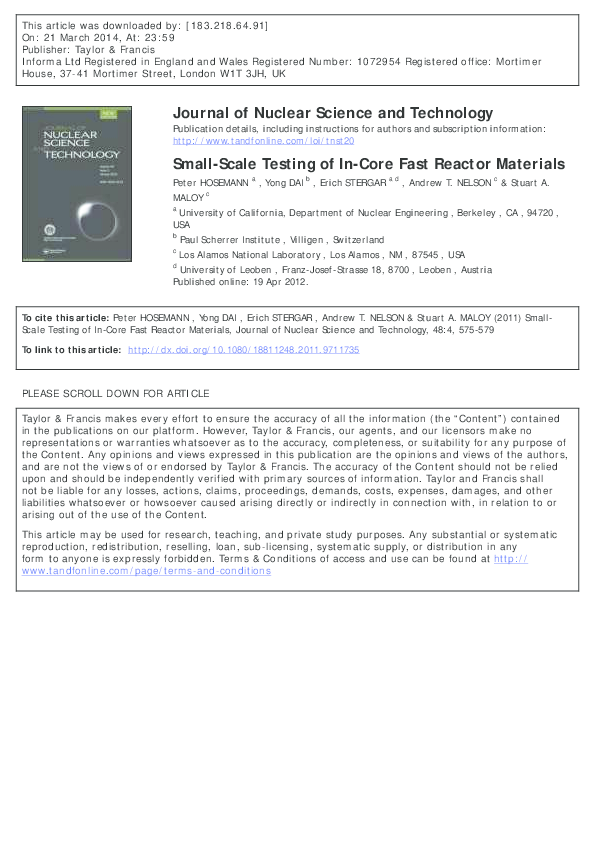 (PDF) Small-Scale Testing of In-Core Fast Reactor Materials
