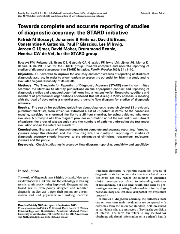 (PDF) Towards complete and accurate reporting of studies of diagnostic ...