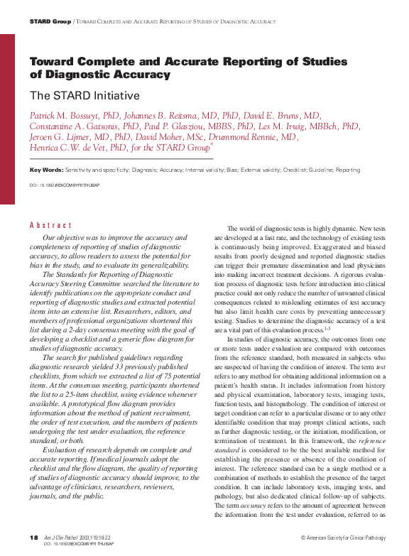 (PDF) Toward complete and accurate reporting of studies of diagnostic ...