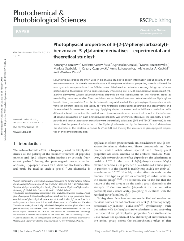 (PDF) Photophysical properties of 3-[2-(N-phenylcarbazolyl)benzoxazol-5 ...
