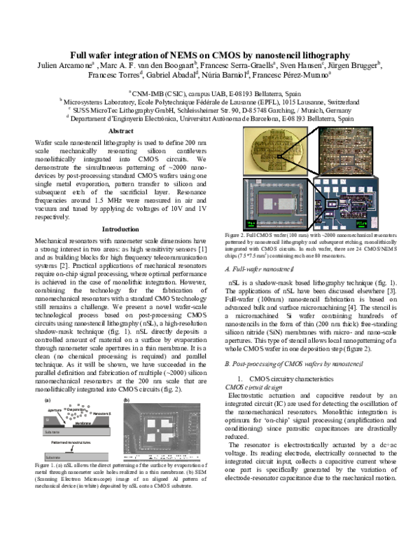 (PDF) Full wafer integration of NEMS on CMOS by nanostencil lithography