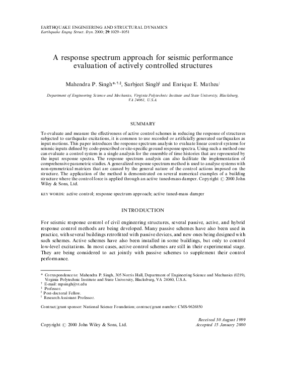 (PDF) A response spectrum approach for seismic performance evaluation of actively controlled ...