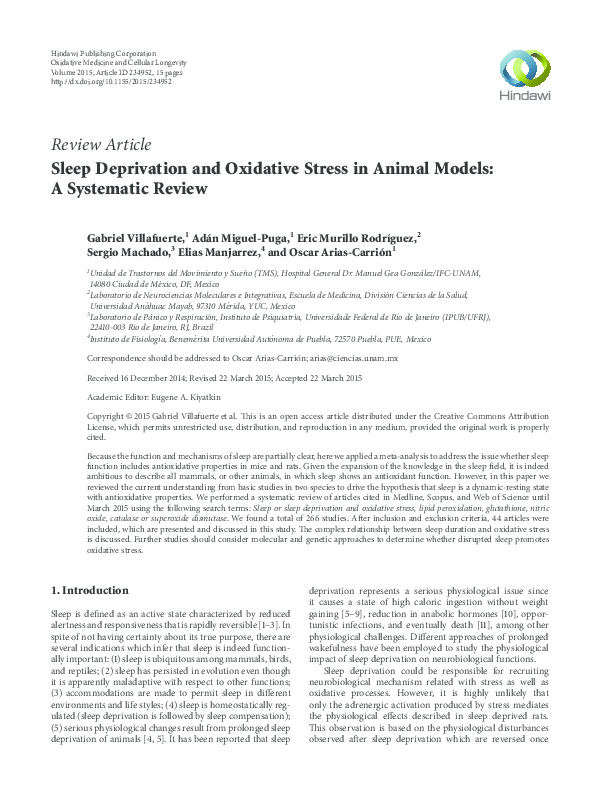 (PDF) Sleep Deprivation and Oxidative Stress in Animal Models: A ...