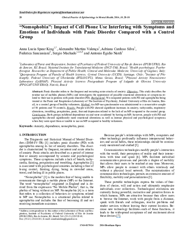 (PDF) “Nomophobia”: Impact of Cell Phone Use Interfering with Symptoms ...